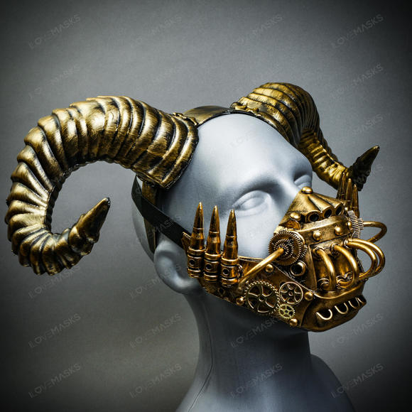 ILOVEMASKS | Accessories | Gold Devil Ram Horn Headband W Mouth Cover ...